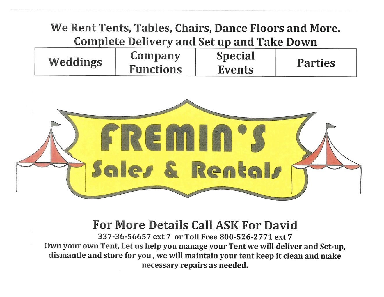 The Menu We Offer - Fremin's Food and Furniture