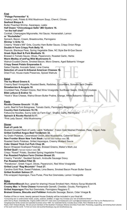 Dinner Menu - Ivy Inn