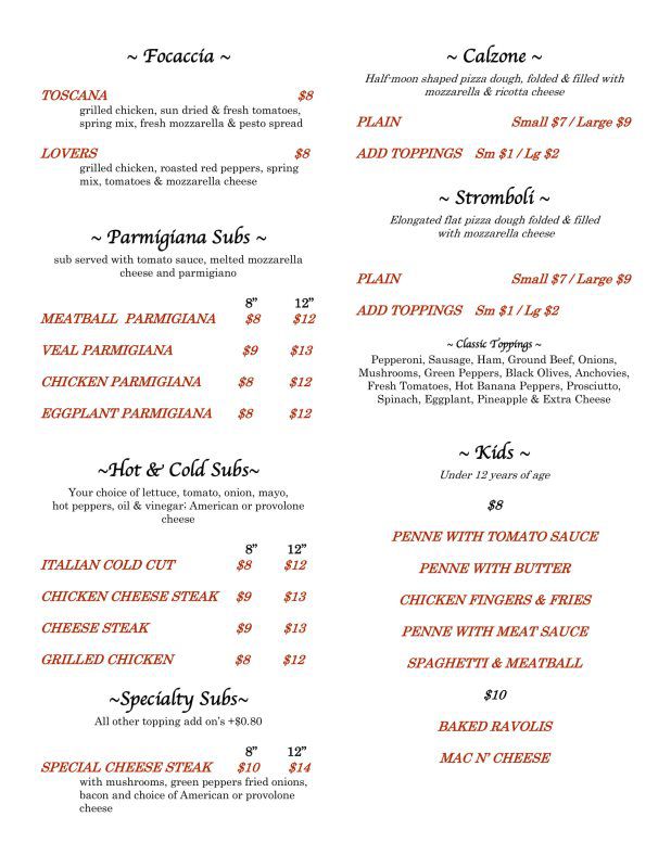 Menu - Il Basilico Trattoria